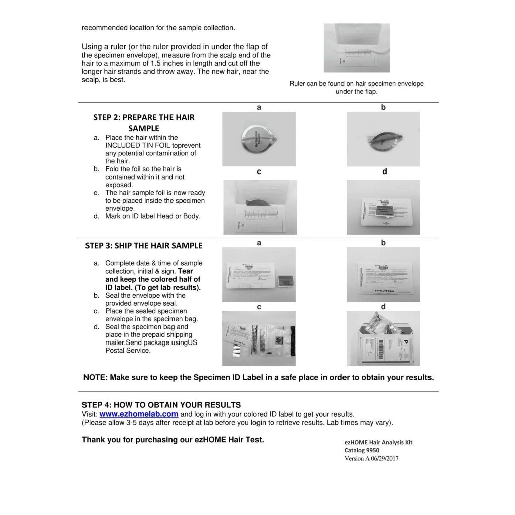 Macujo method home hair test kit for hair drug testing